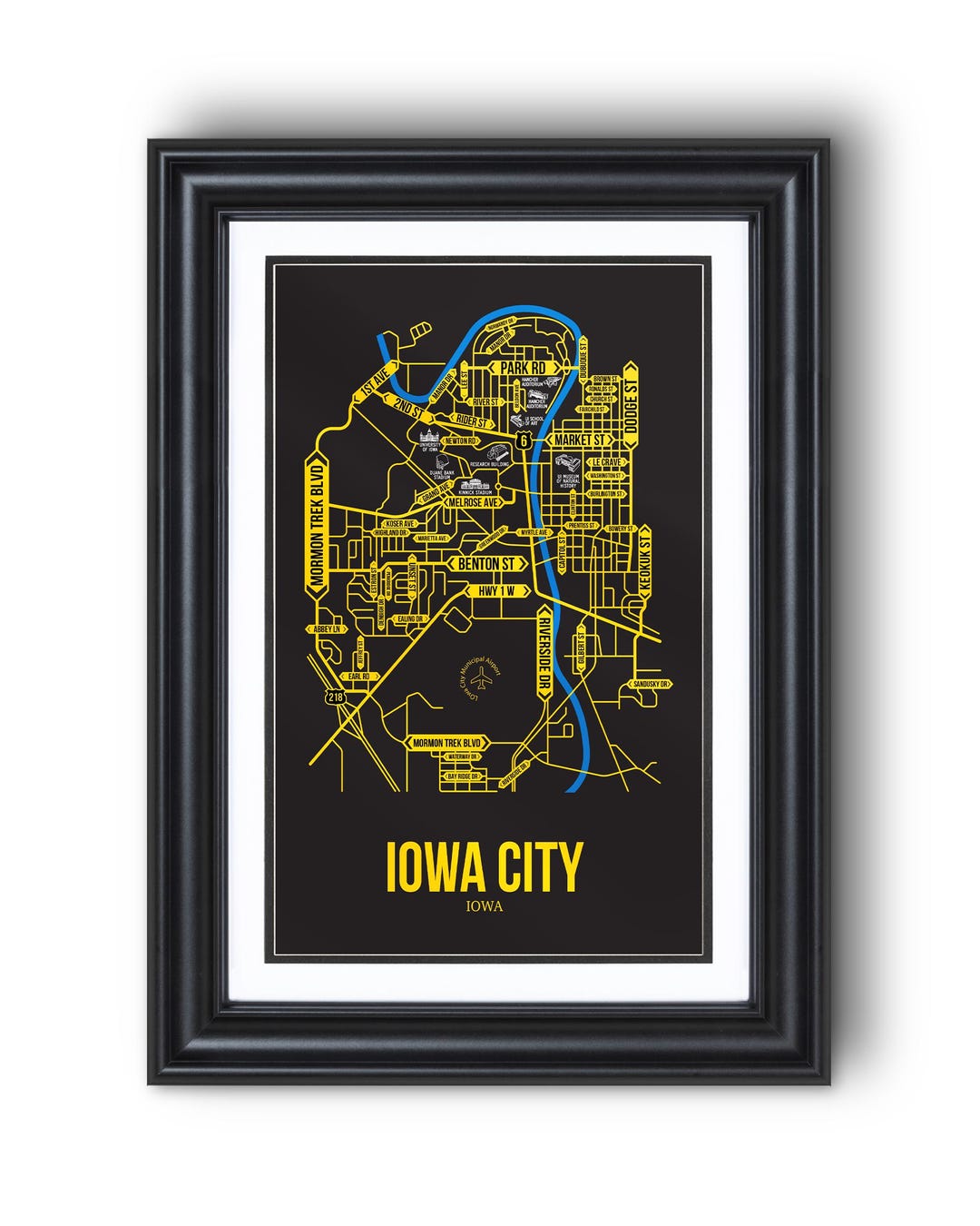 Iowa City, Iowa Street Map – University Town Wall Art, Framed or ...