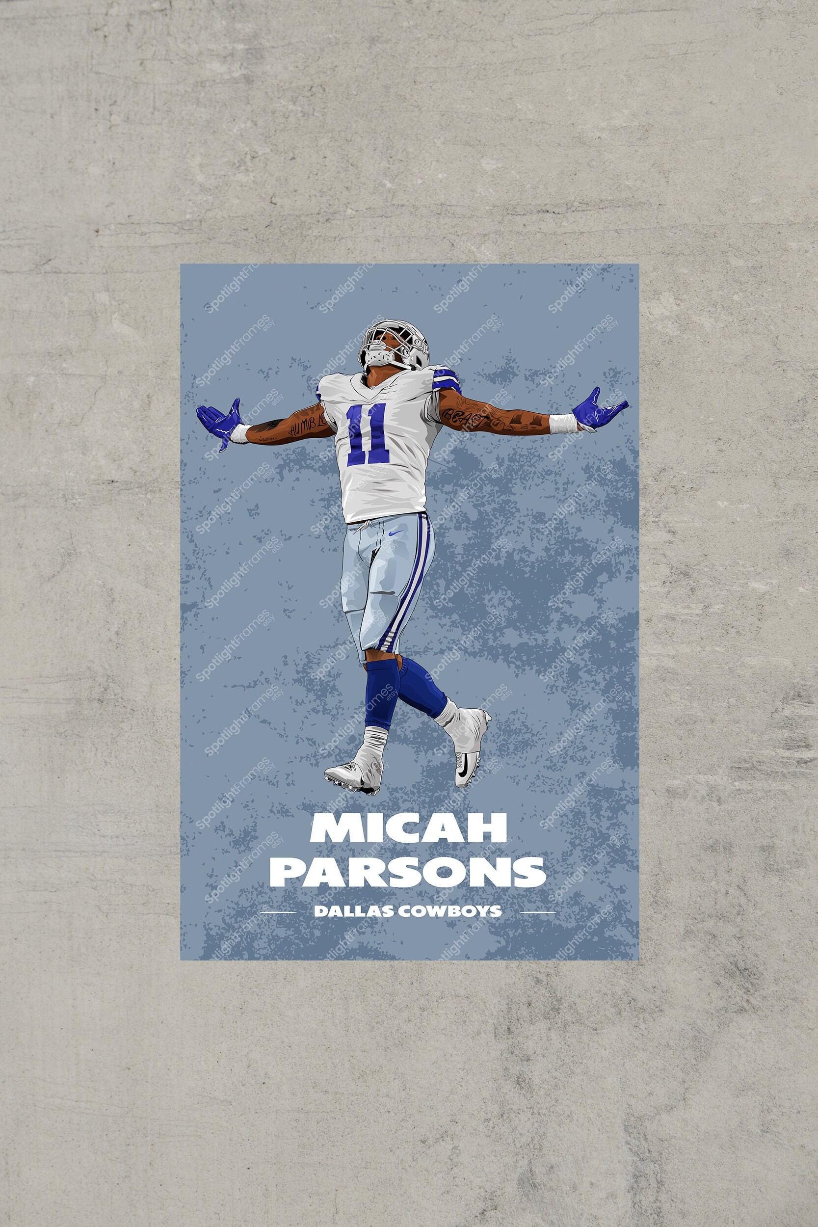 Micah Parsons Dallas Cowboys Framed Illustration Print Cowboy Fans Wall ...