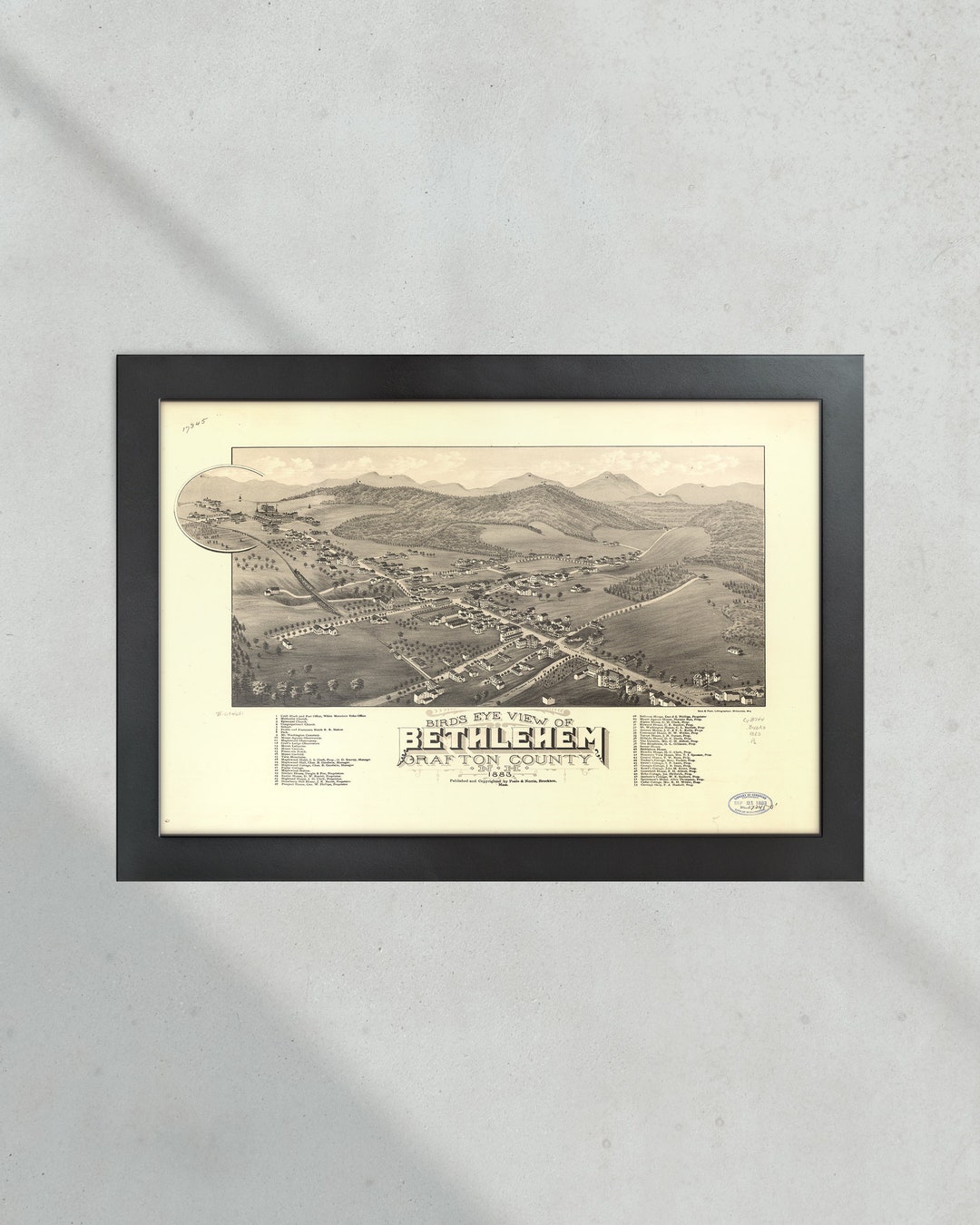 Vintage Map Birds Eye View of Bethlehem Grafton County Nh 1883 State of ...