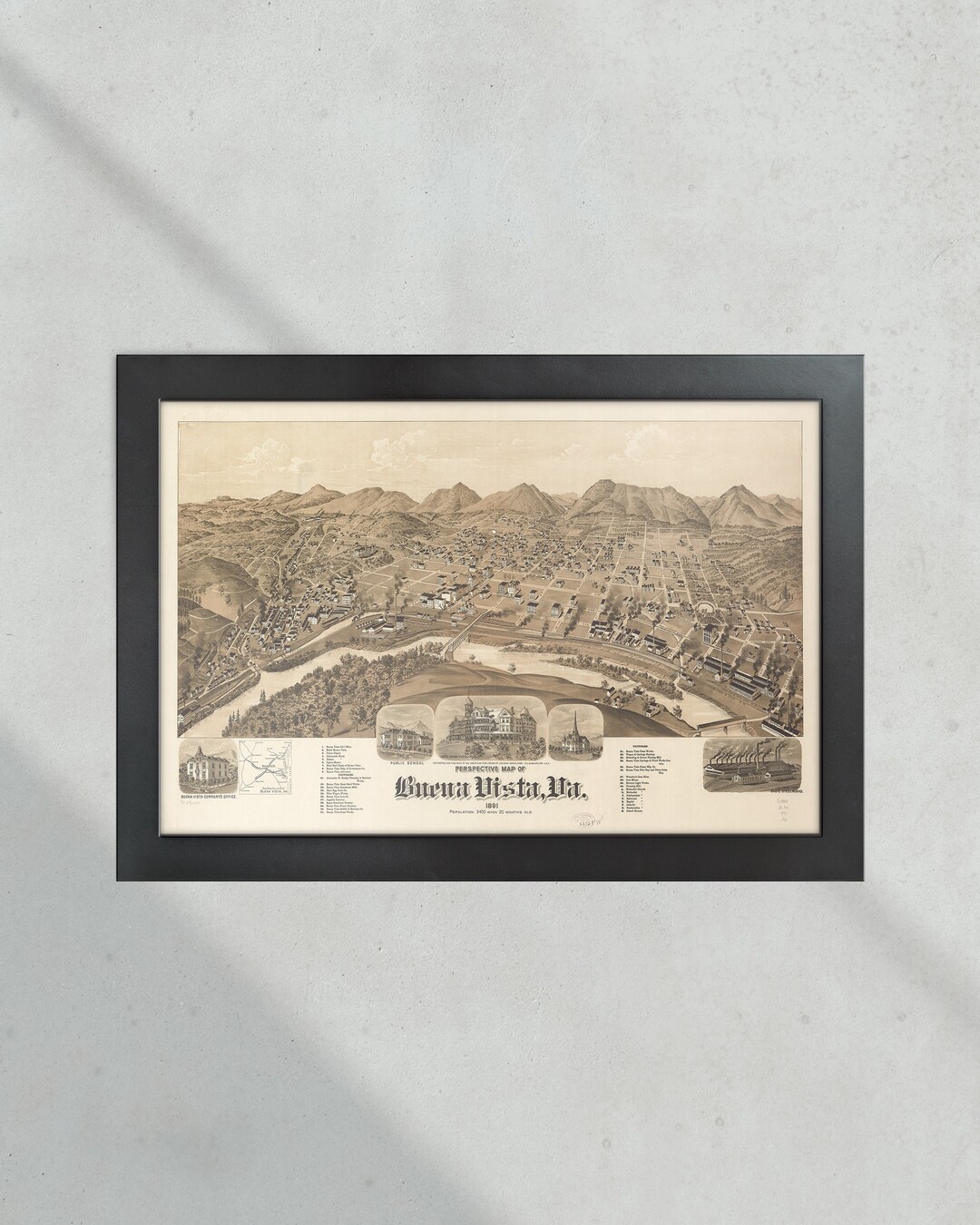 Vintage Map Perspective Map of Buena Vista Va 1891 State of Virginia ...