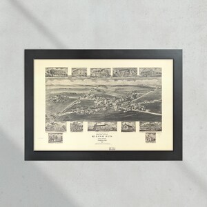 Vintage Map Birds Eye View of Rising Sun Cecil County Maryland 1907 ...