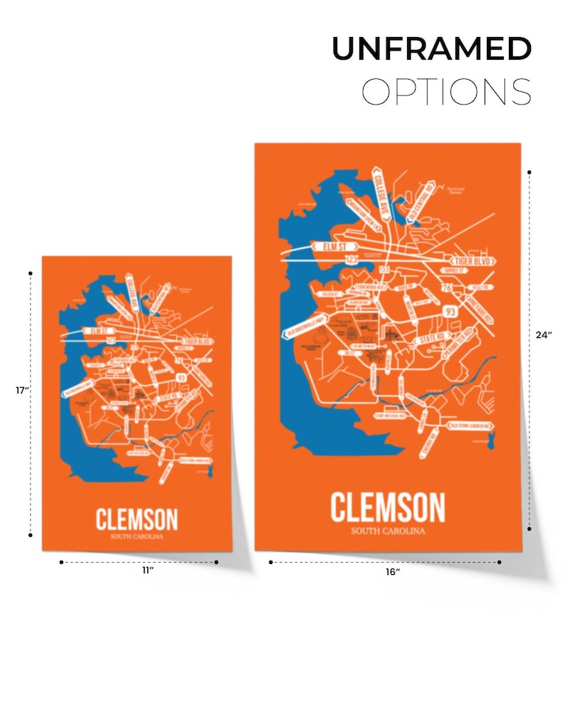 Clemson, South Carolina Street Map – University Town Wall Art, Framed ...