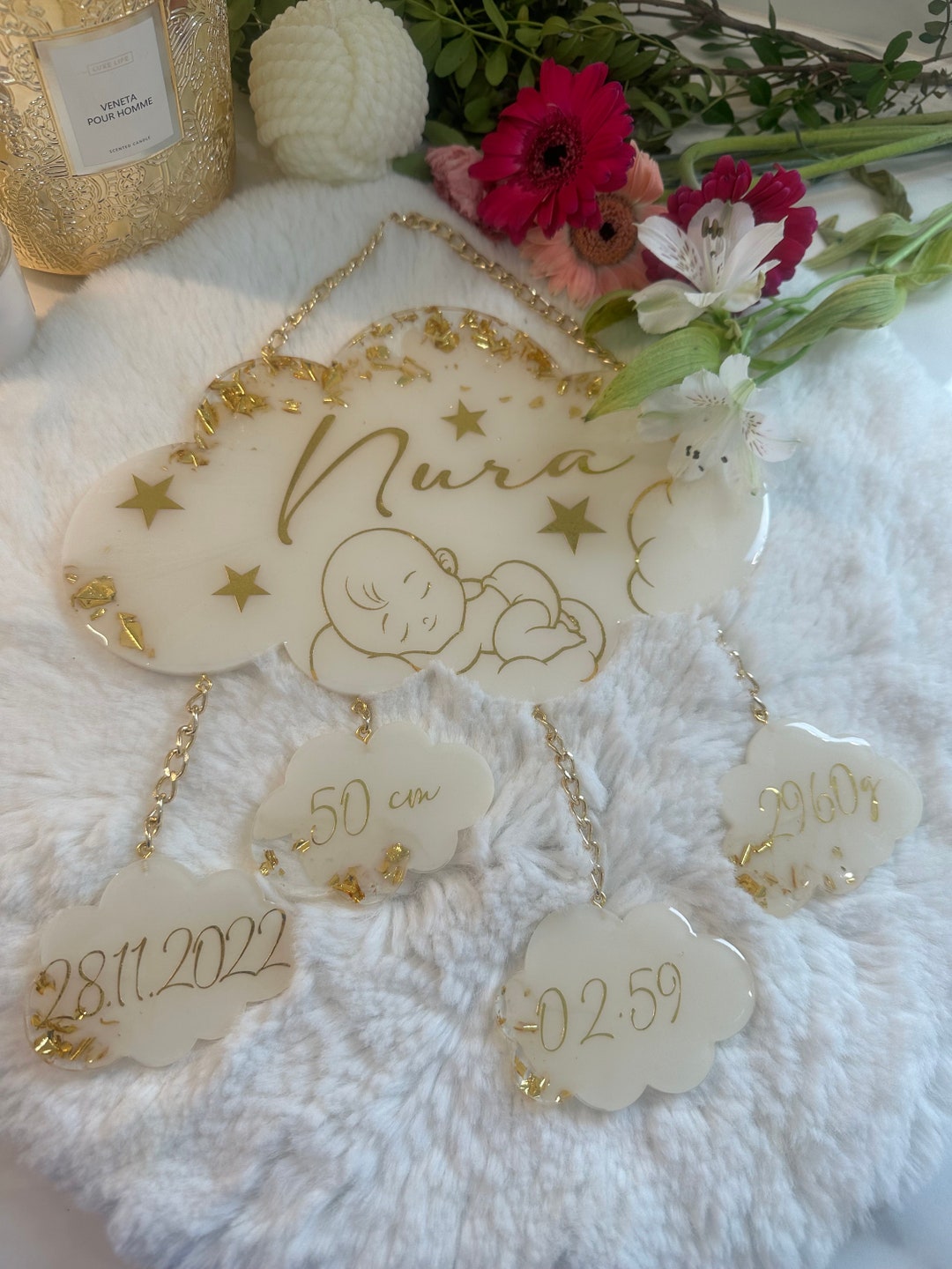 Birth Dates Resin Cloud Baby - Etsy