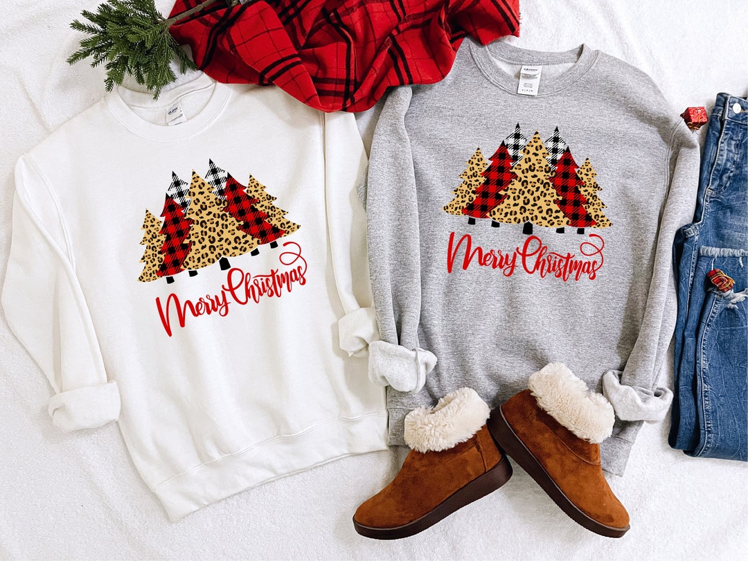 Merry Christmas Tree Sweatshirt: Buffalo Plaid Winter Sweats - Etsy