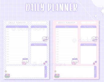 Cute Hourly Daily Planner Printable Stationery Instant Download A4 ...