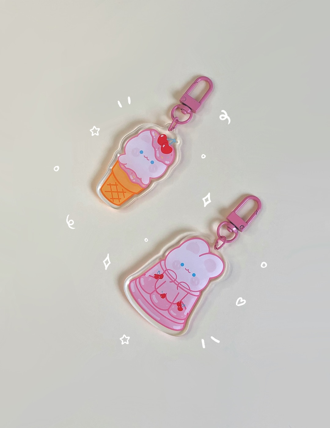 Cute Cherry Bunny Acrylic Keychain Cute Kawaii Rabbit Keyring Key ...