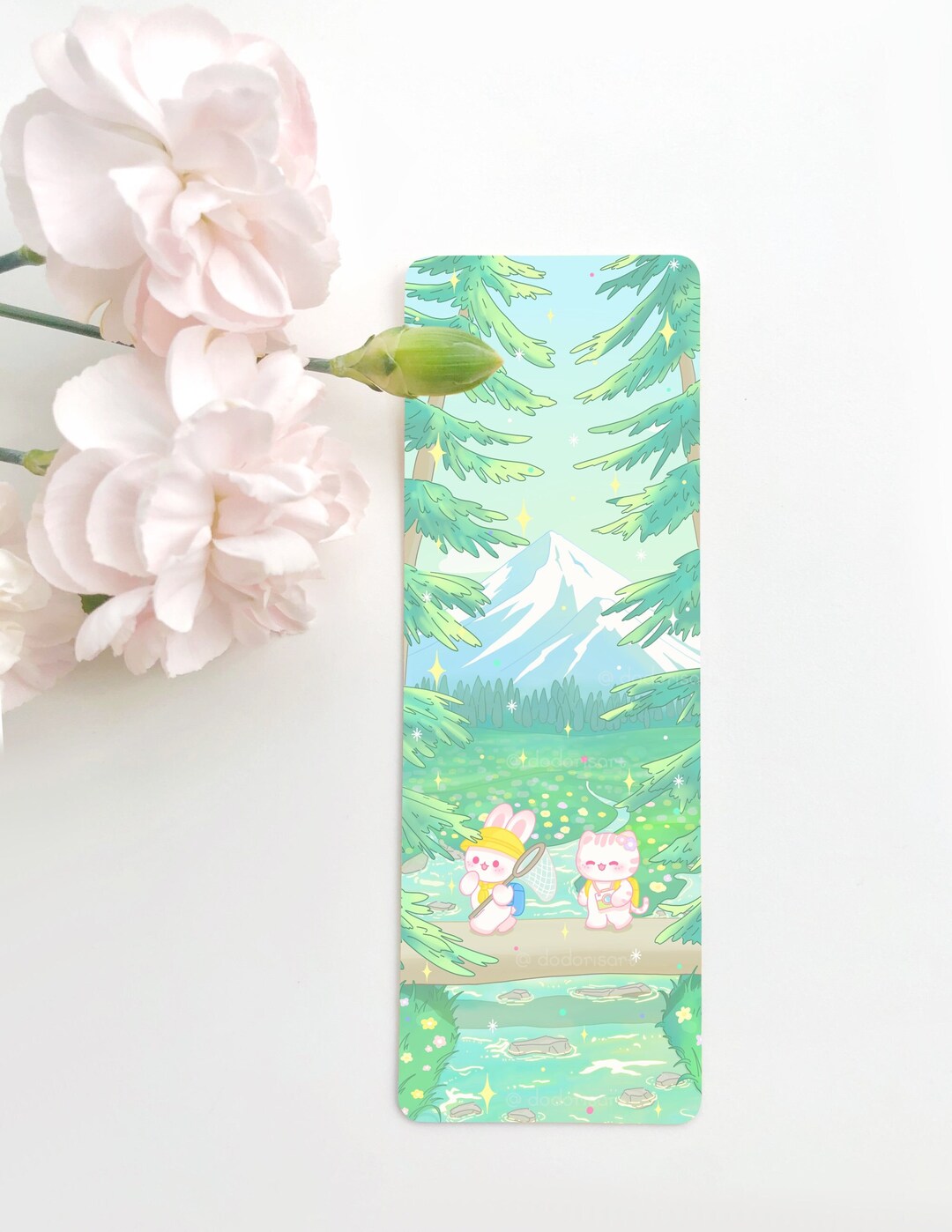 Cute Cat Bunny Spring Hiking Bookmark Cute Spring Bookmark Kawaii Cat ...