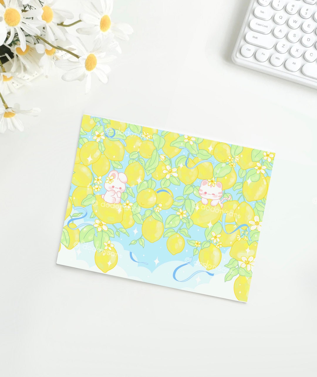Cute Cat Bunny Lemon Tree Art Print Cute Cat Bunny Art Print Lemon Art ...