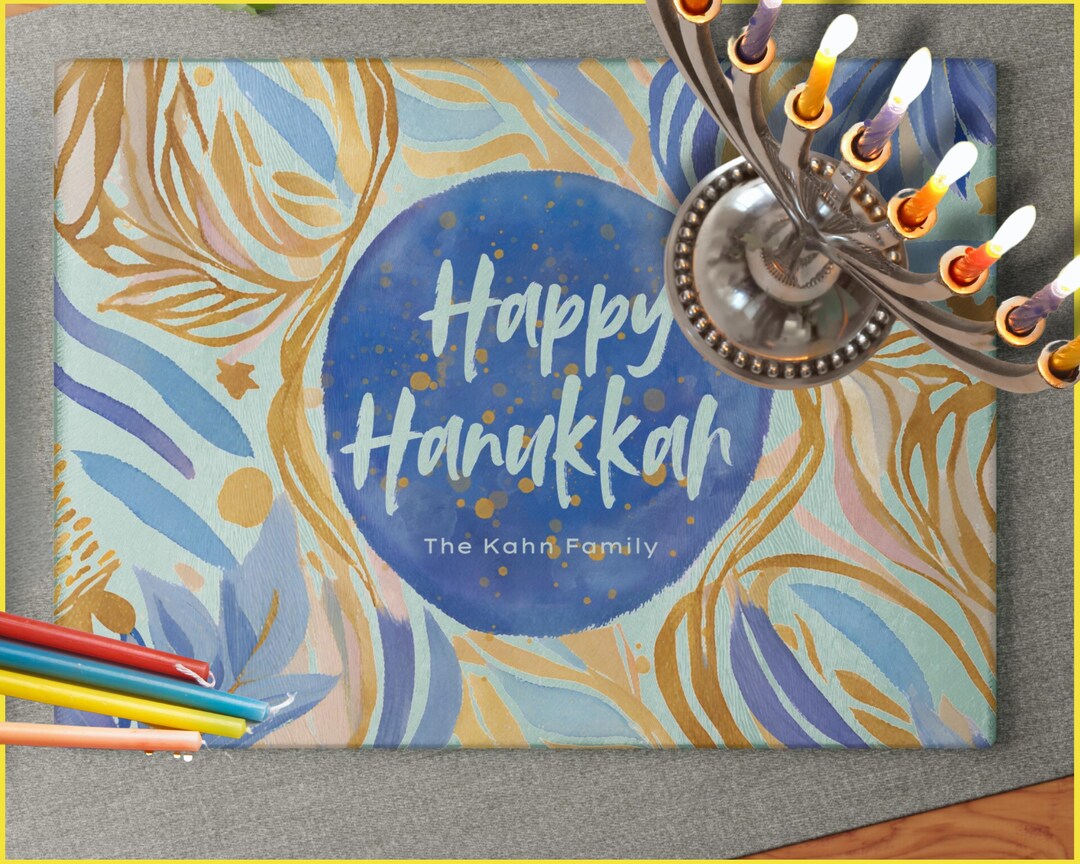 Personalized Menorah Tray: Watercolor Hanukkah Candle Drip Tray - Etsy