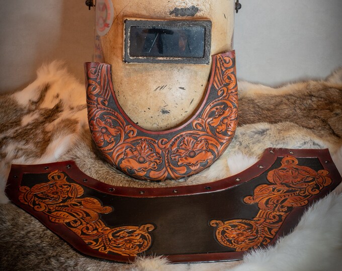 Tooled Leather Welding Hood Bib, Bottom Bib Only, DIY Leather Kit ...
