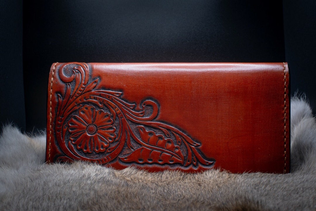Hand-crafted Leather Floral Wallet | 10 Pocket Wallet | Long Wallet ...