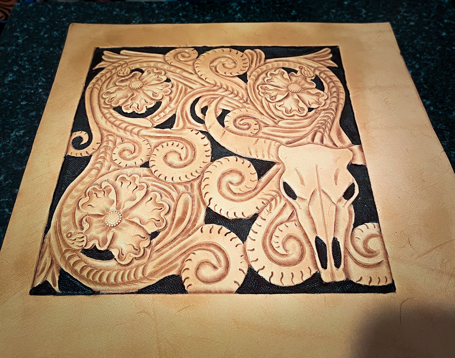 Roper Wallet Leather Tooling Pattern, Western Floral Bull Skull Pattern ...