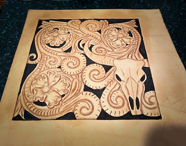 Roper Wallet Leather Tooling Pattern, Western Floral Bull Skull Pattern ...