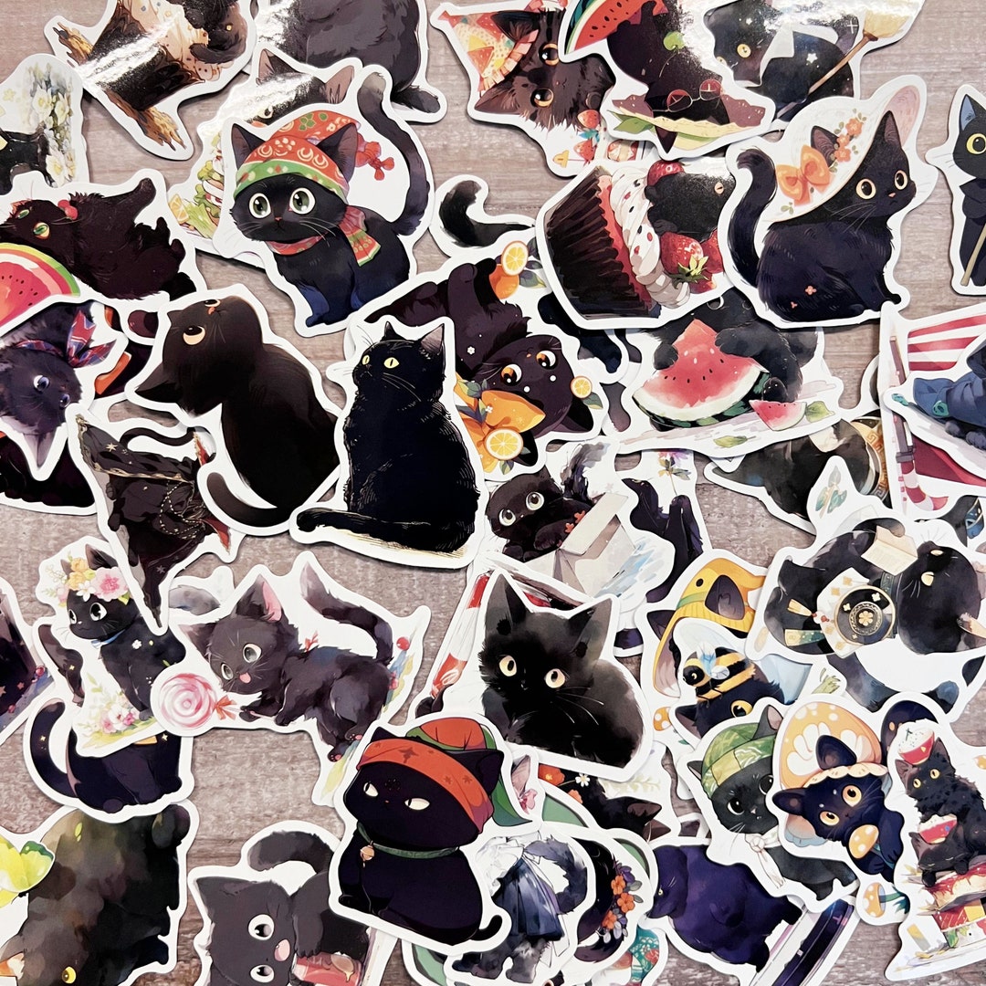 50 Cute Little Black Cat Stickers Cool Mixed Colors Sticker Lot Fun ...