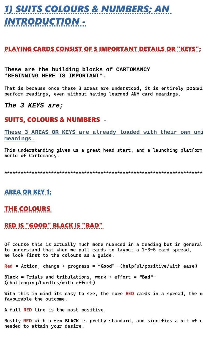 Learn to Read Playing Cards CARTOMANCY METHOD PDF - Etsy
