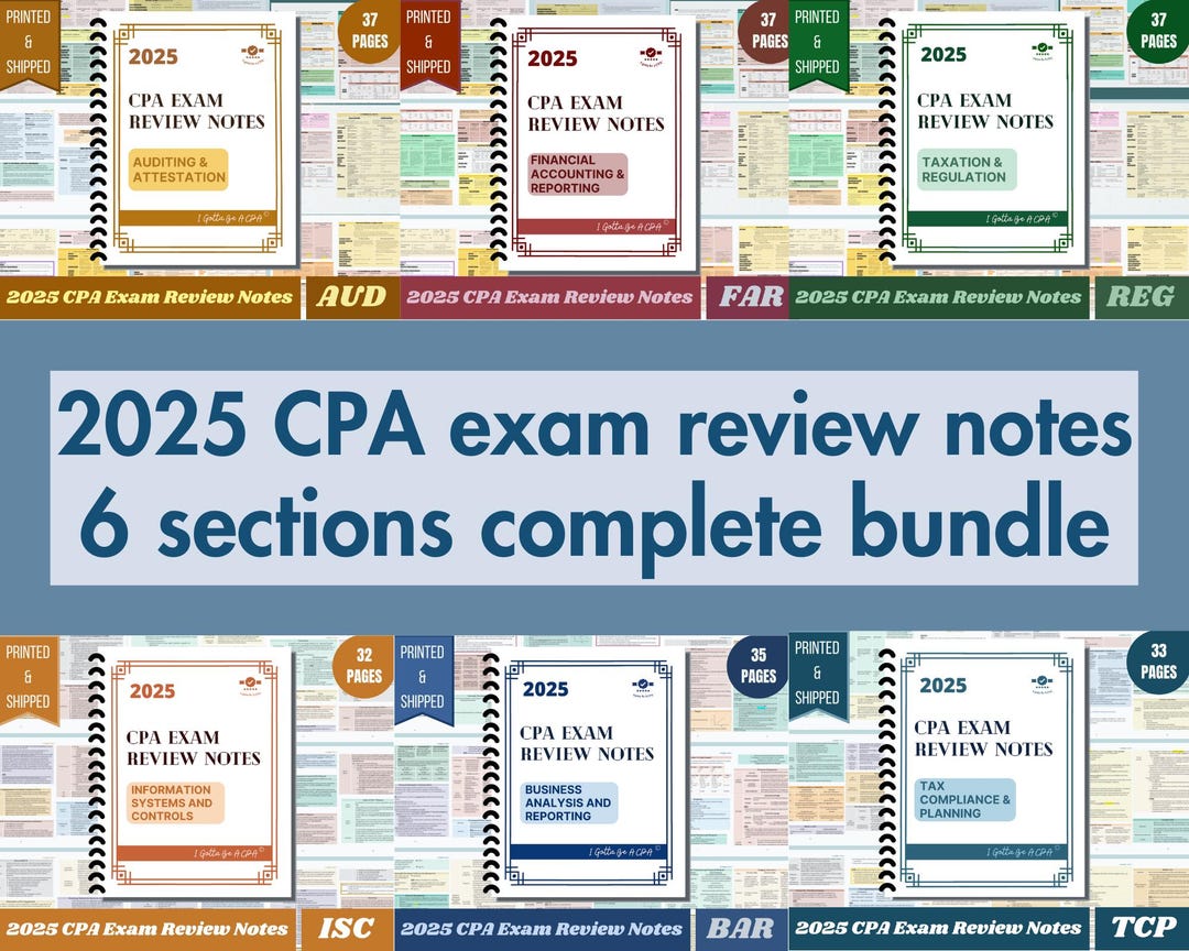 2025 | CPA Exam Review Notes - 6 Sections Complete Bundle | Printed ...