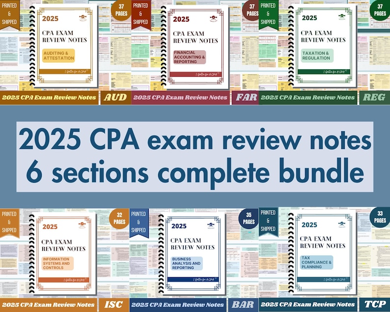 2025 | CPA Exam Review Notes - 6 Sections Complete Bundle | Printed ...