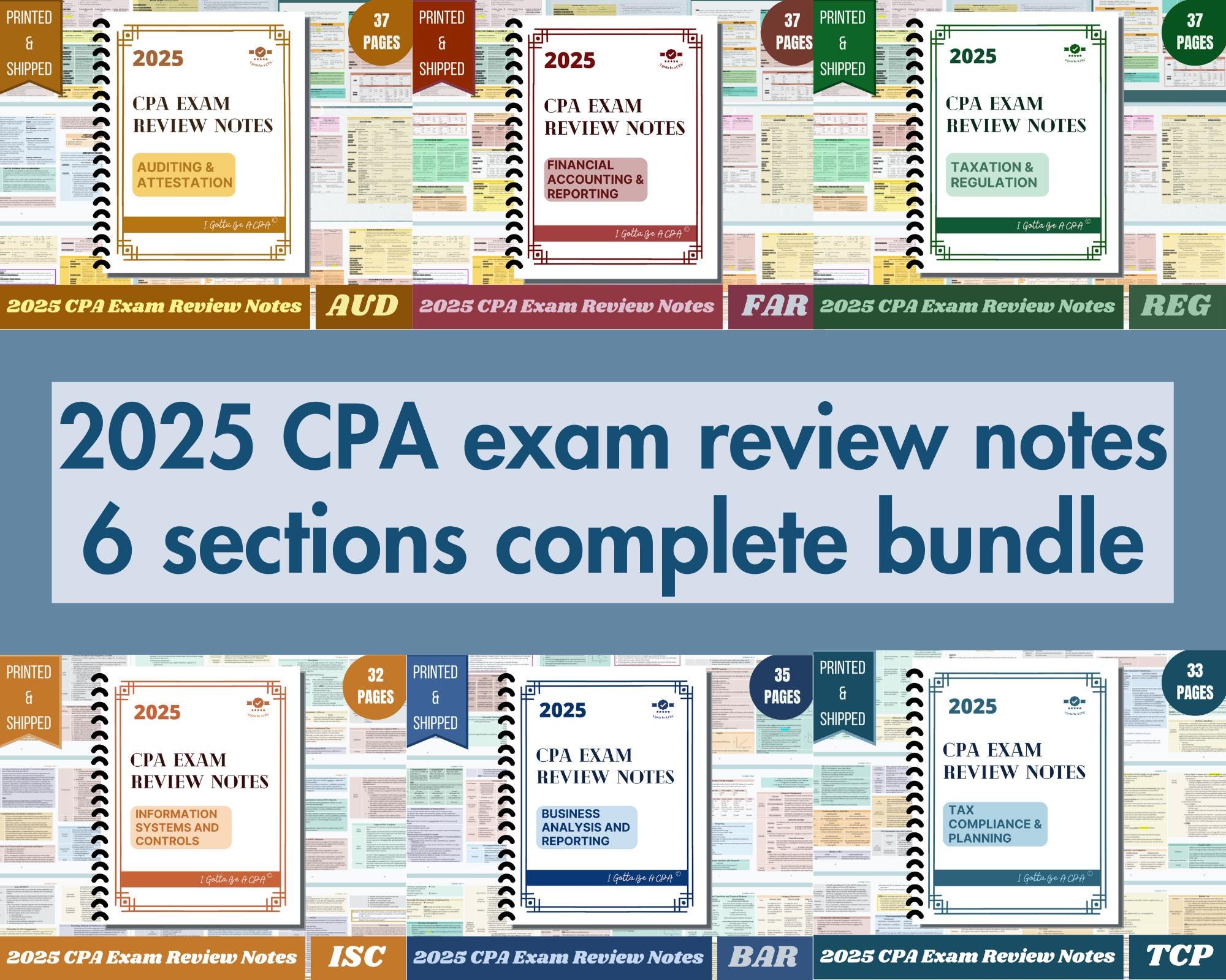 2025 | CPA Exam Review Notes - 6 Sections Complete Bundle | Printed ...
