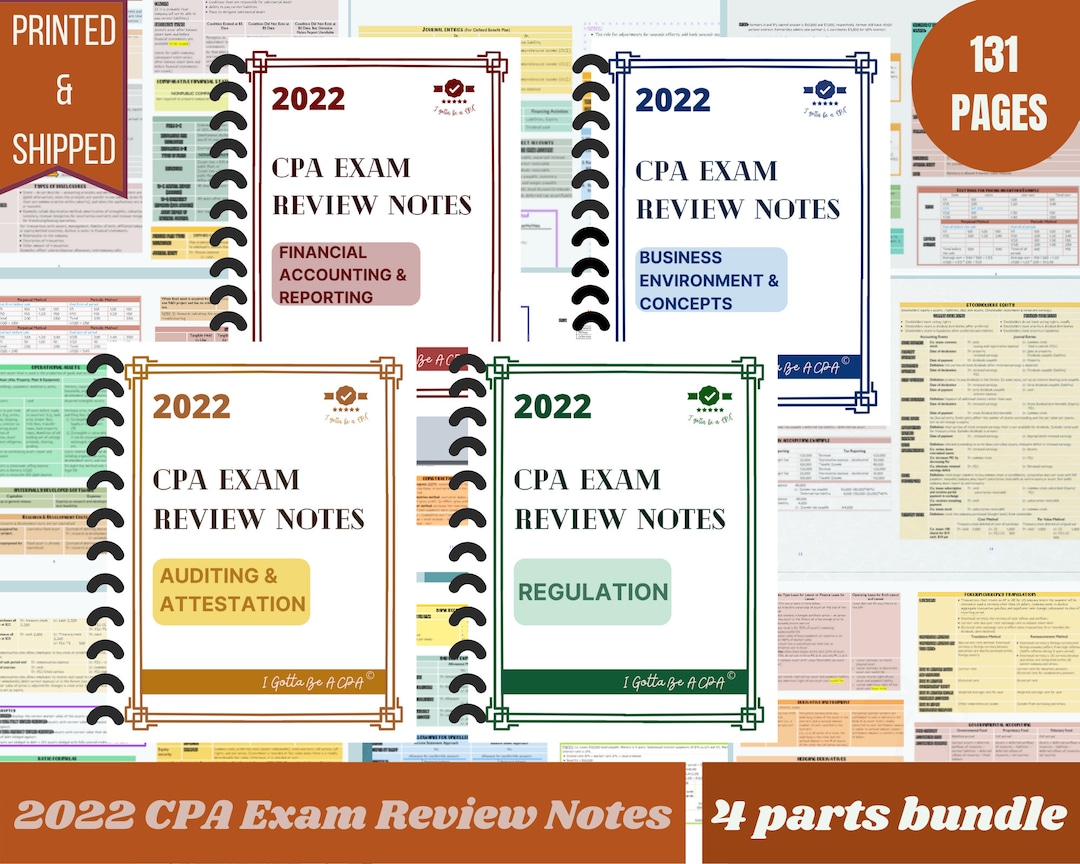 2022 | Printed & Shipped | CPA Exam Review Notes - 4 Parts Bundle | 131 ...