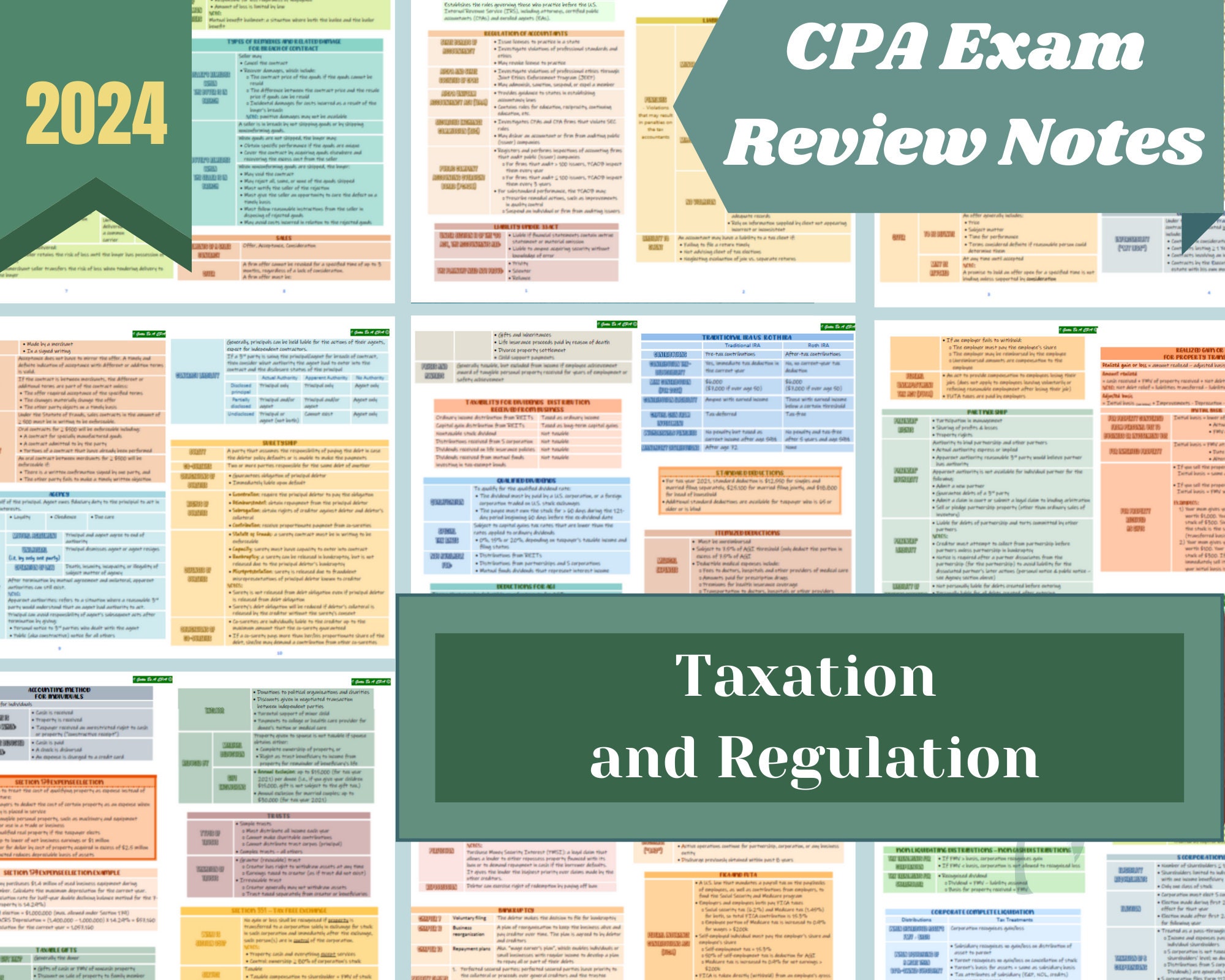 2024 | CPA Exam Review Notes - 6 Sections Complete Bundle | Digital ...