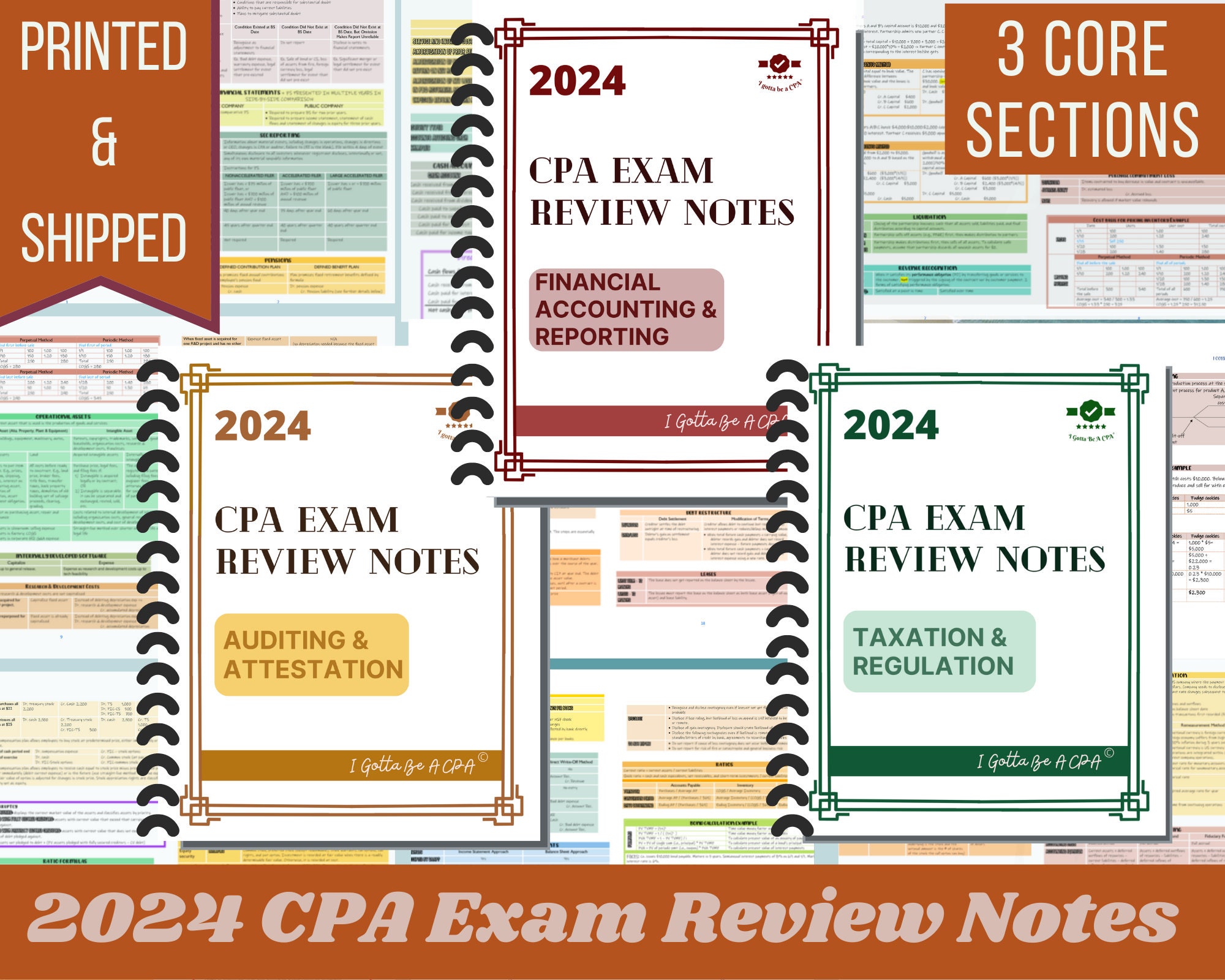 CPA Exam Review Notes 2024 | 3 Core Sections Bundle | Printed & Shipped ...
