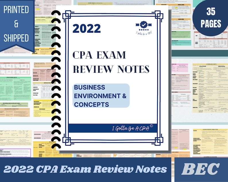 2022 Printed & Shipped | CPA Exam Review Notes - BEC | 35 Pages | 2022 ...