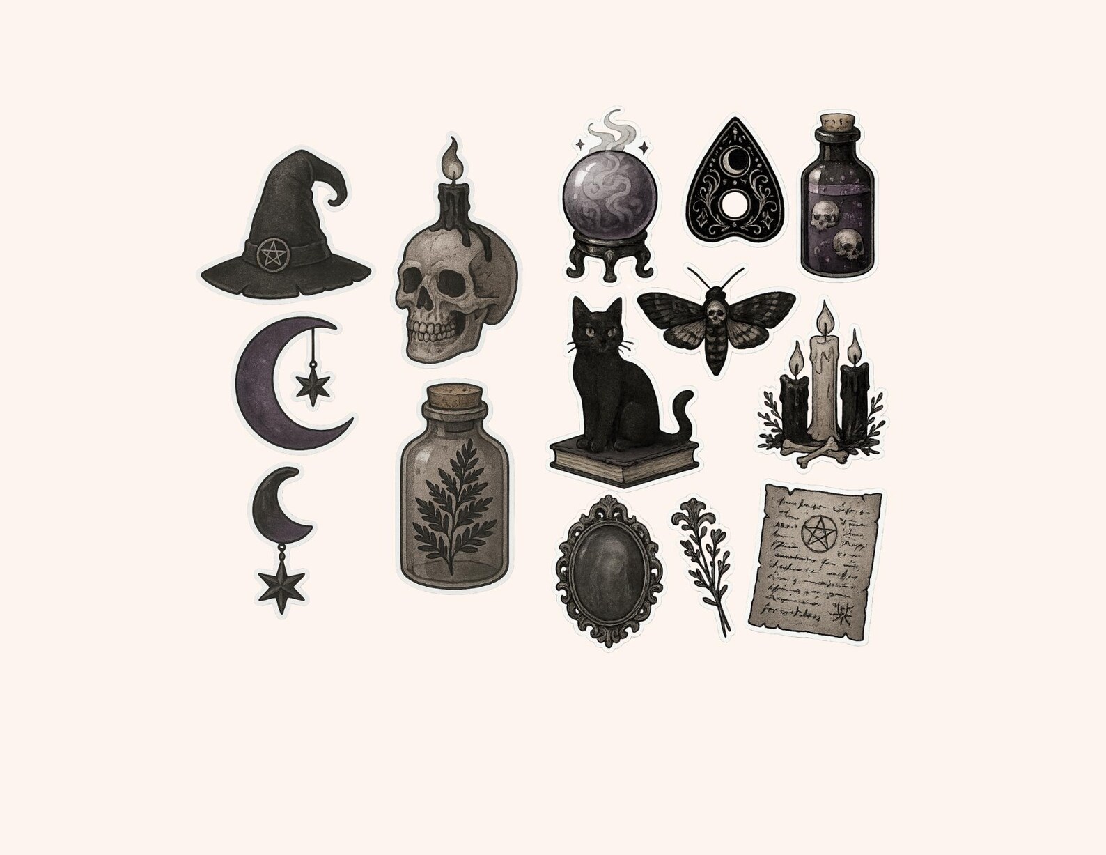 Witchy Aesthetic Sticker Set (14 Pcs) - Etsy