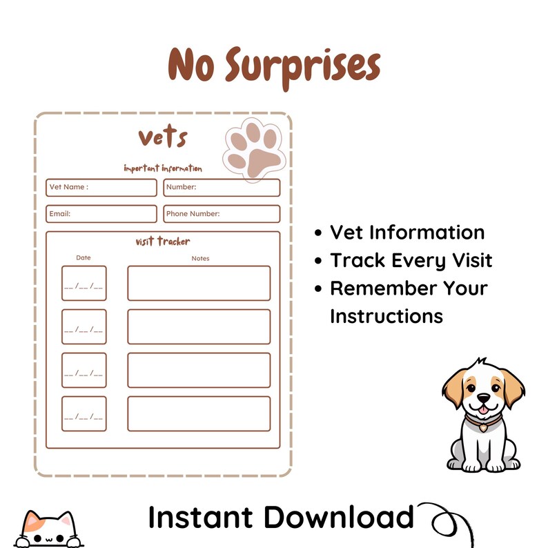 Printable Pet Care Planner - Track Vet Visits, Pet Info, Sitter Details ...