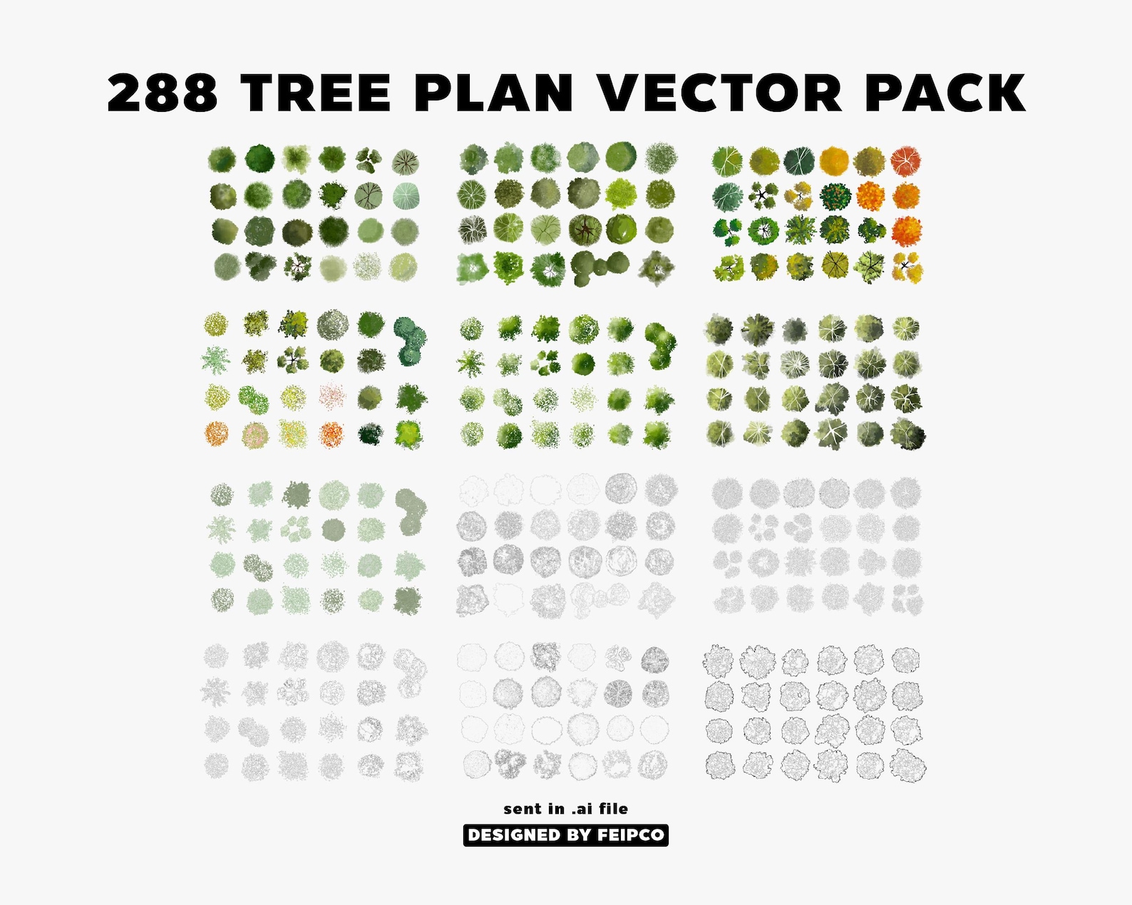 288 TREES PLAN Vector Pack (.ai, .png) - Etsy