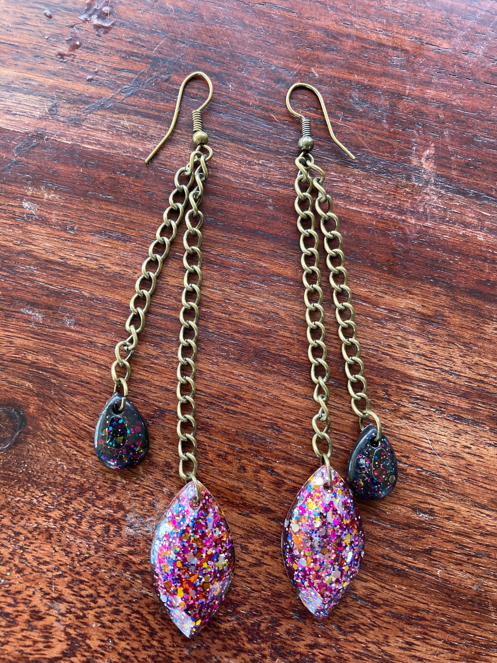 Pink and Black Glitter Gem Drops | Etsy