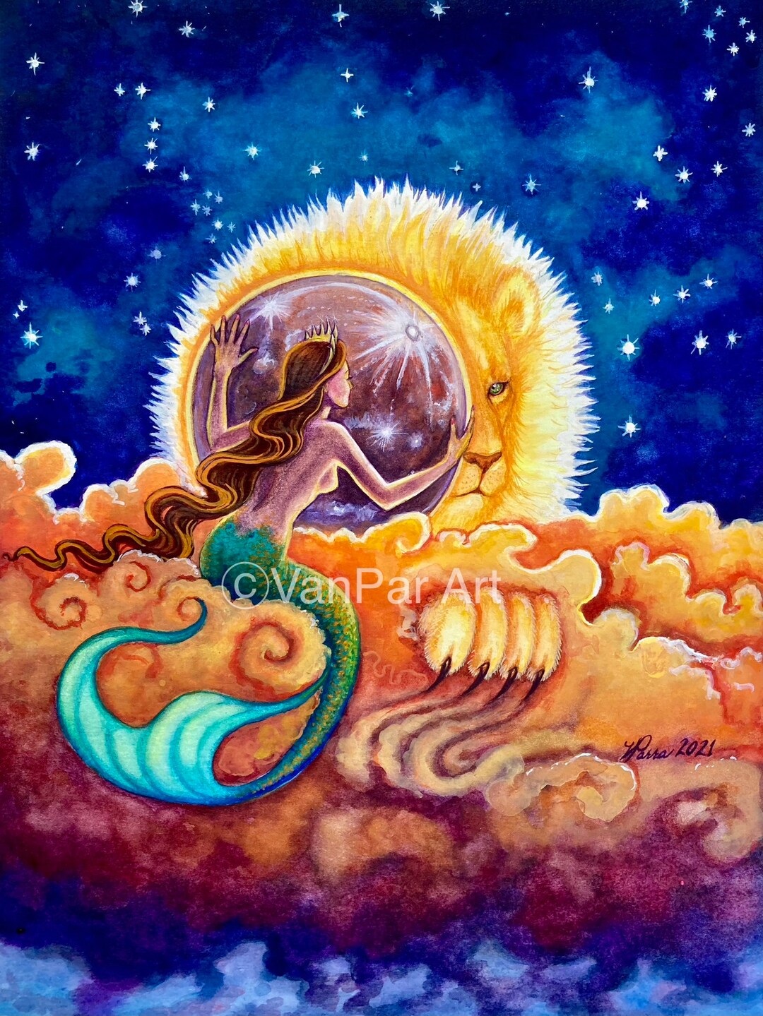Mermaid Eclipse Lion Hide and Seek Art Print - Etsy