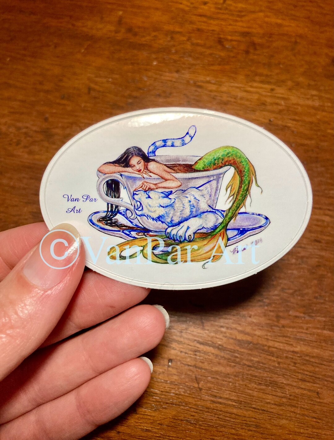 Sticker- “magic Mermaid Tiger Tea” Watercolor Art Sticker - Etsy