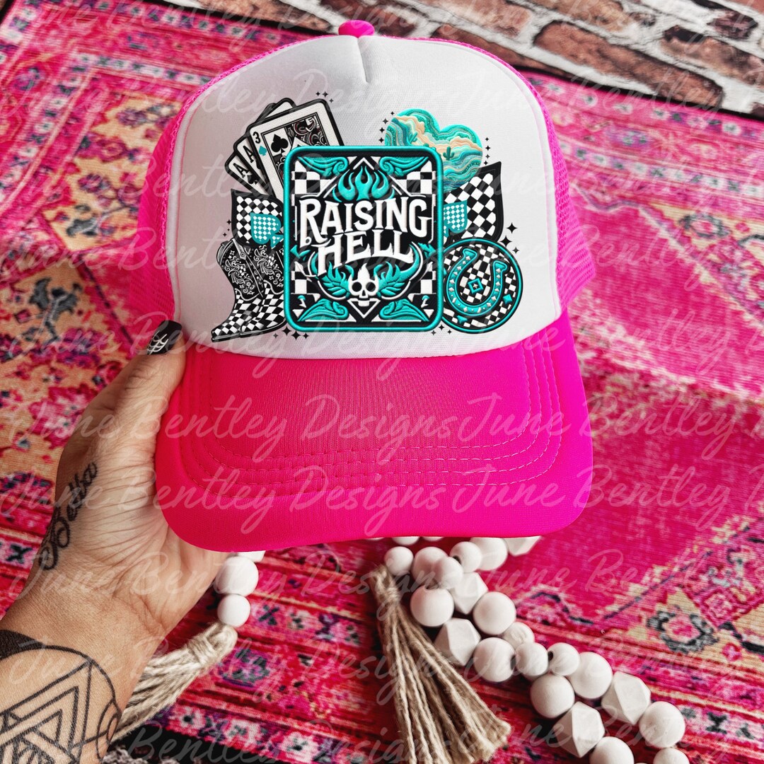 Western Raising Hell Teal Hat Patch PNG Design ONLY No Hat Included ...