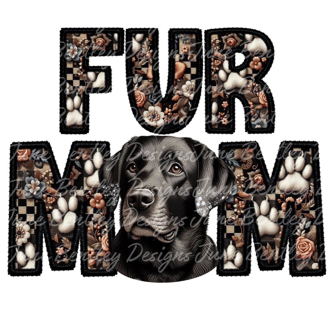 Black Lab Faux Embroidered Fur Mom Checkered PNG - Etsy
