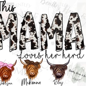 Cowhide Mama Loves Her Herd With Highland Cows PNG FILE ONLY Bundle and ...