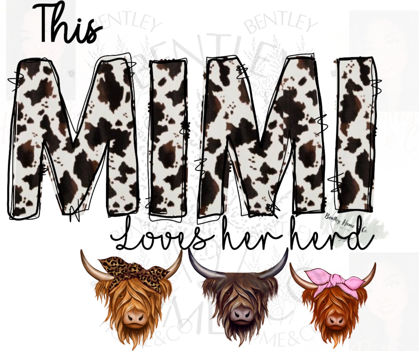 Cowhide Mimi Loves Her Herd With Highland Cows PNG FILE ONLY - Etsy