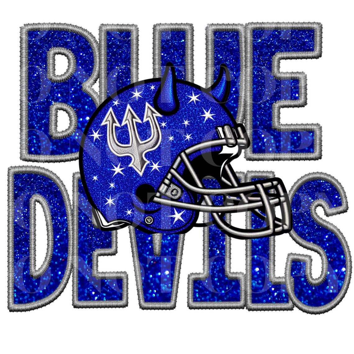 Faux Embroidered Blue Devils Faux Glitter With Helmet and Let’s Go Blue ...