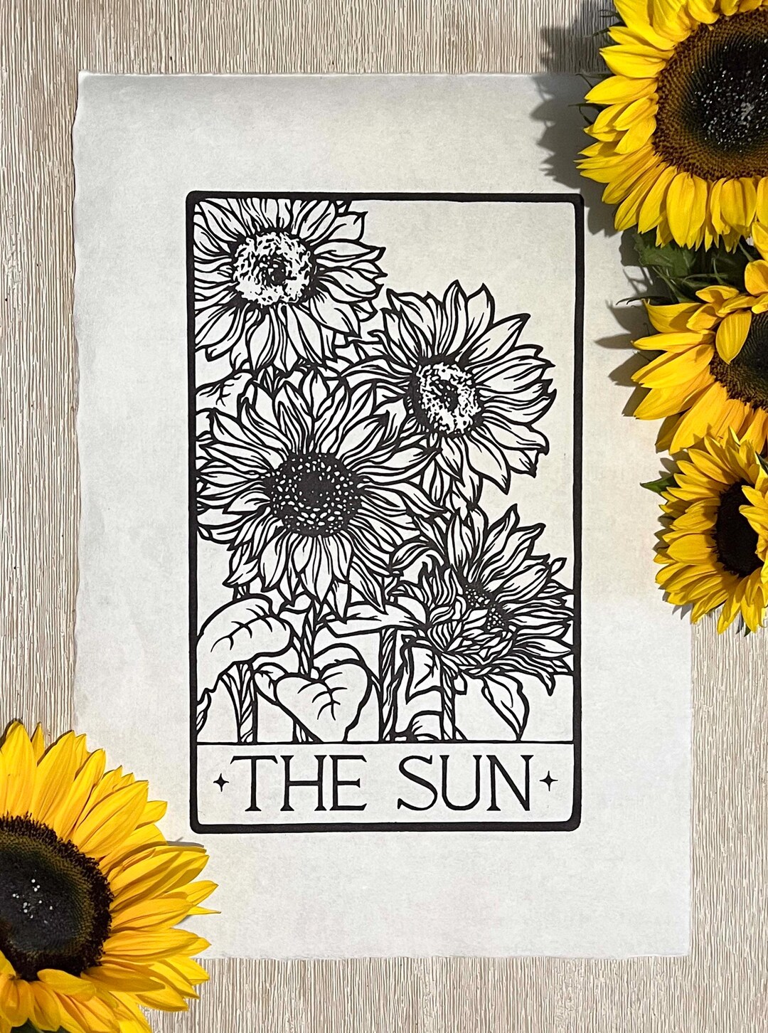 The Sun Lino Print Handcrafted Art Inspired by Sunflowers & the Sun ...