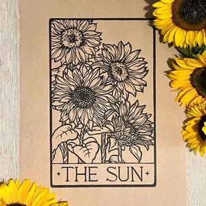 The Sun Lino Print Handcrafted Art Inspired by Sunflowers & the Sun ...