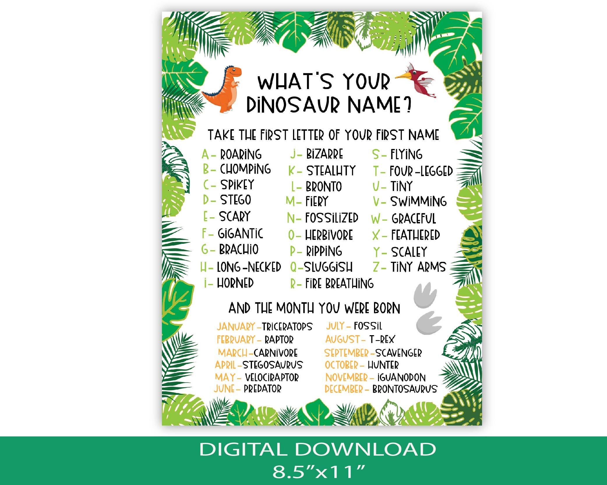 Dinosaur Party Sign What's Your Dinosaur Name Dinosaur - Etsy UK