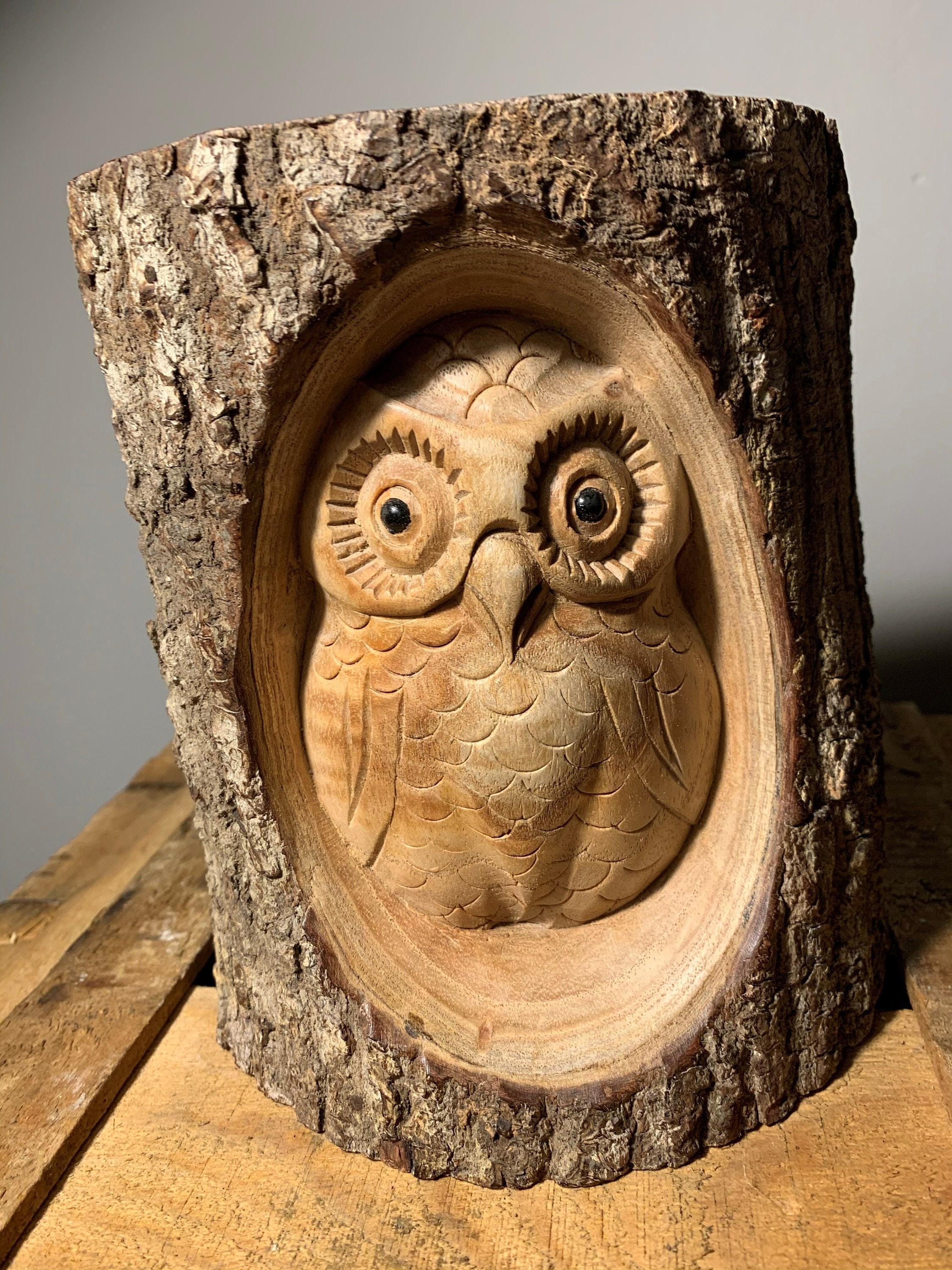 Owl - Hand Crafted From a Half Log. - Etsy UK