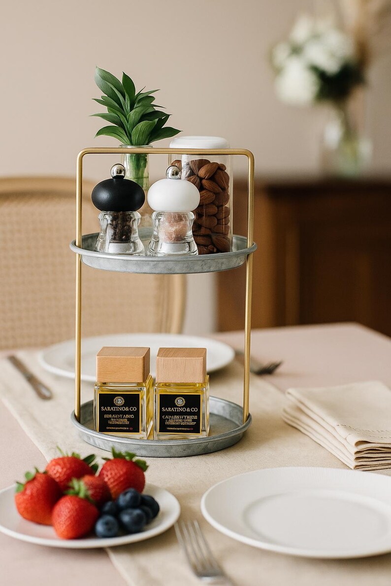 2-tier Galvanized Metal Country Style Serving Tray With Gold Rim ...