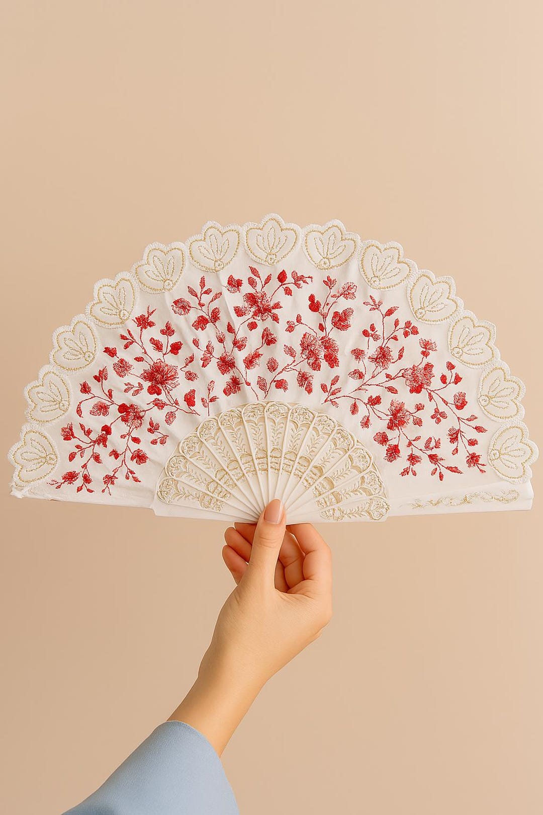 2-piece Embroidered Lace Hand Fan Set, Choose Your Colors, Elegant Fans ...