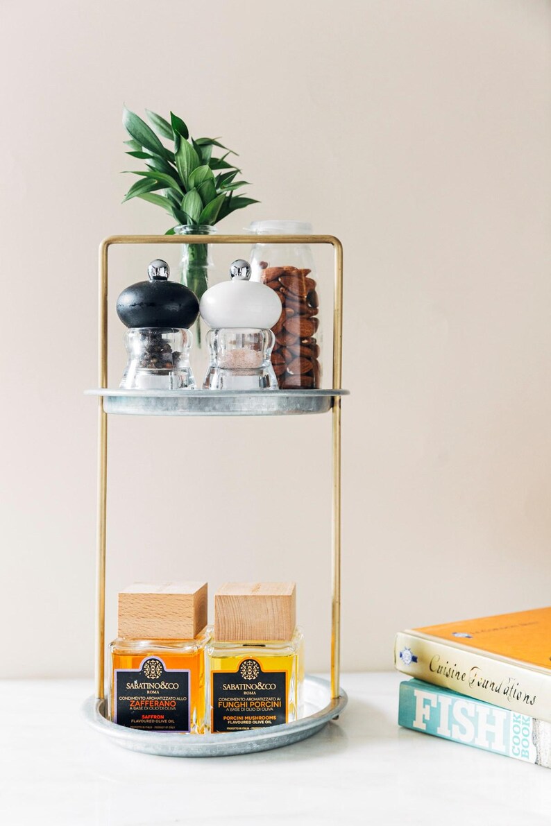 2-tier Galvanized Metal Country Style Serving Tray With Gold Rim ...