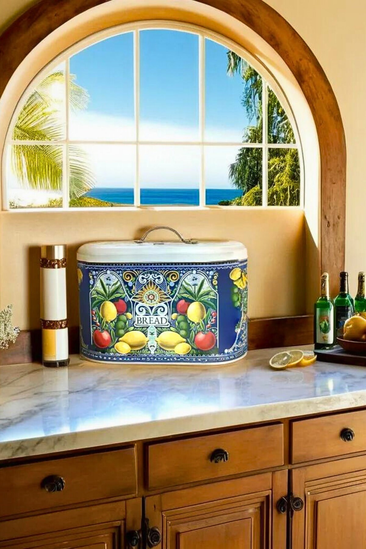 La Dolce Vita Sicily Metal Large Oval Bread Box and Bread Bin, Navy ...