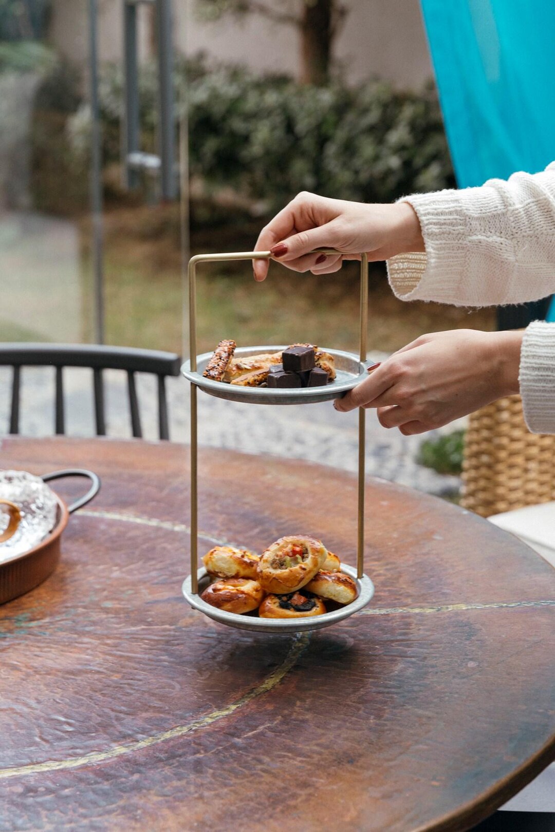 2-tier Galvanized Metal Country Style Serving Tray With Gold Rim ...