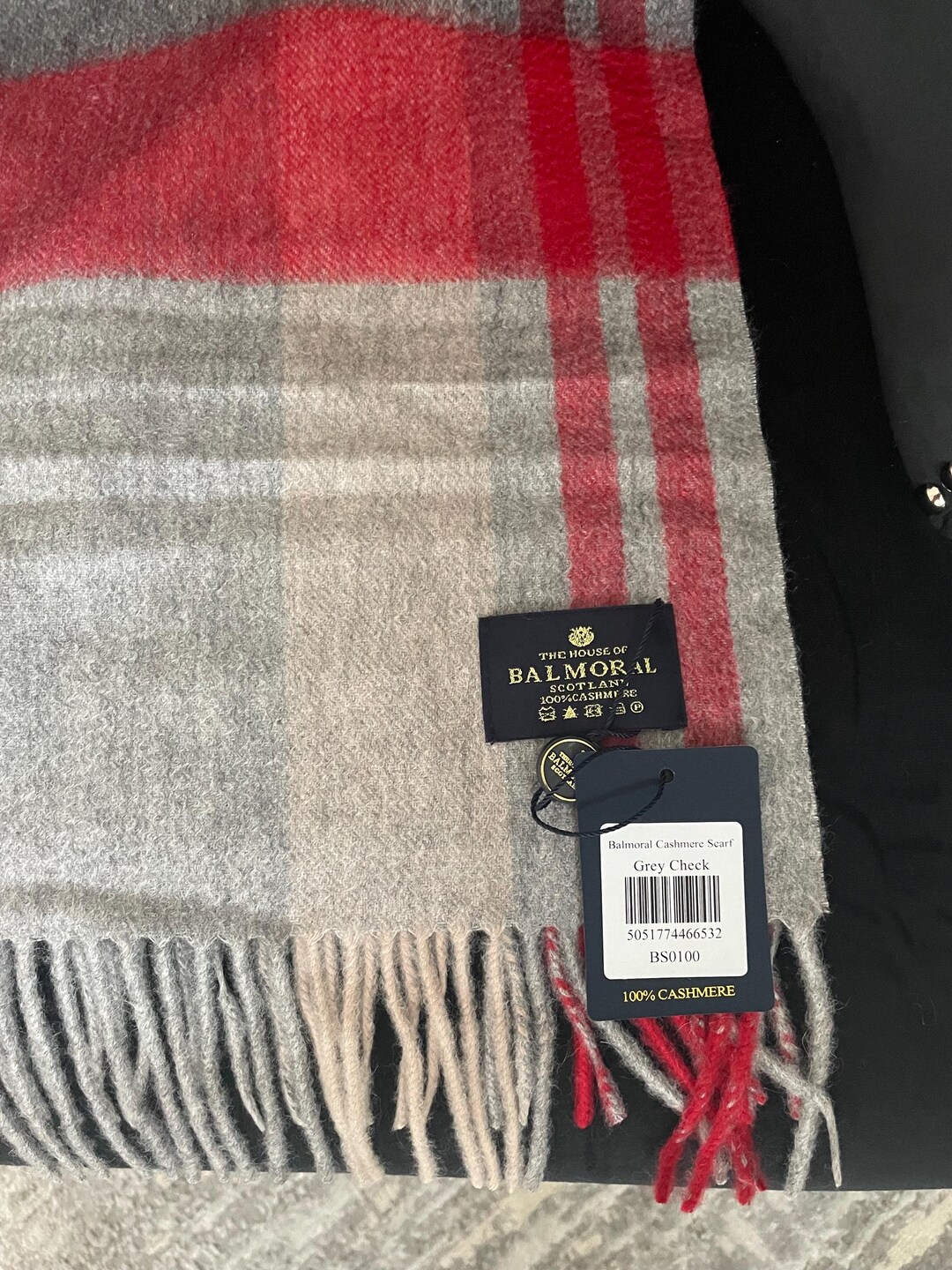 House of Balmoral 100% Cashmere Scarf, Grey/red - Etsy