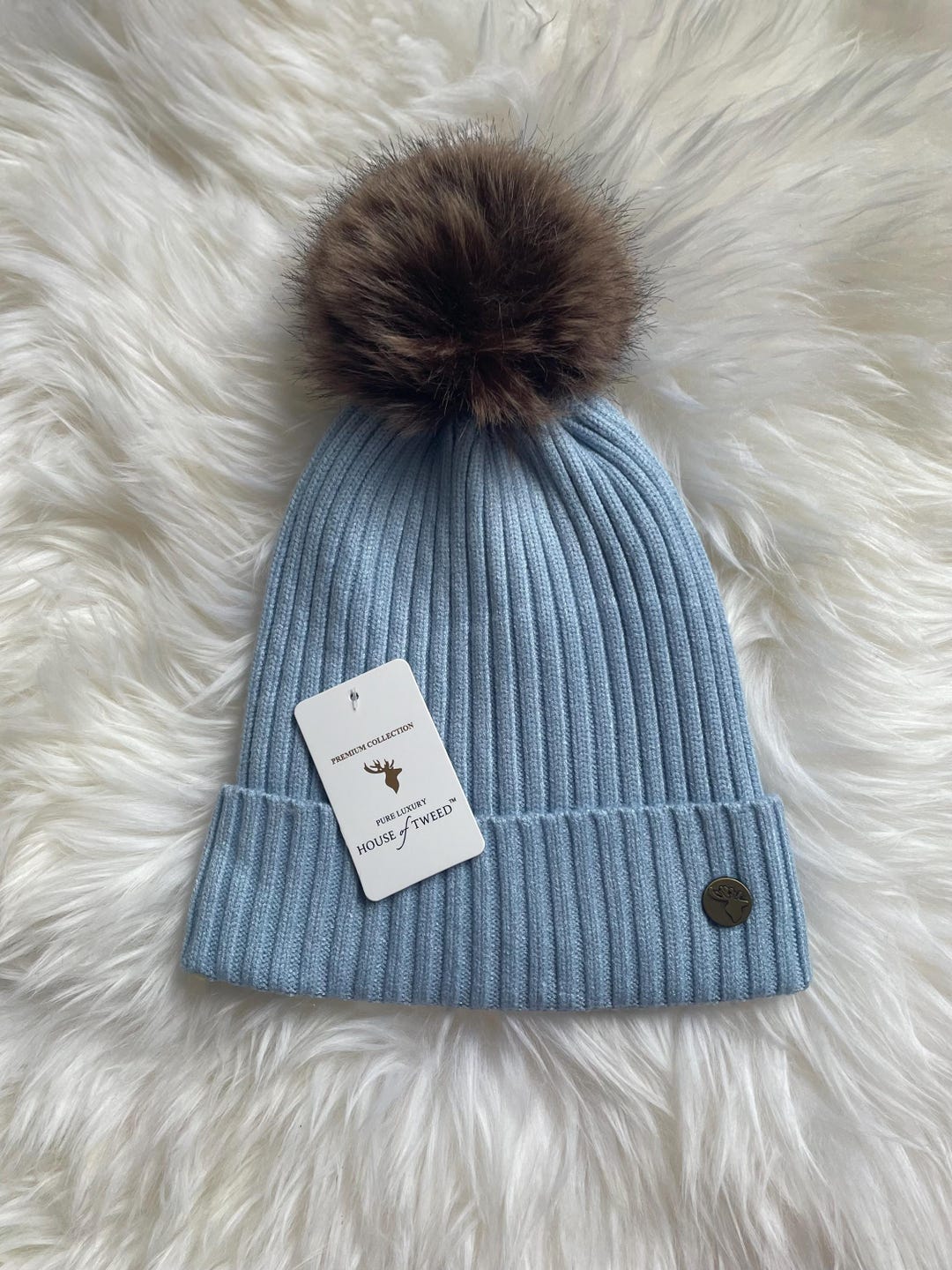House of Tweed Luxury Pom Pom/ Beanie Hat, Knitted With Fleece Lining ...