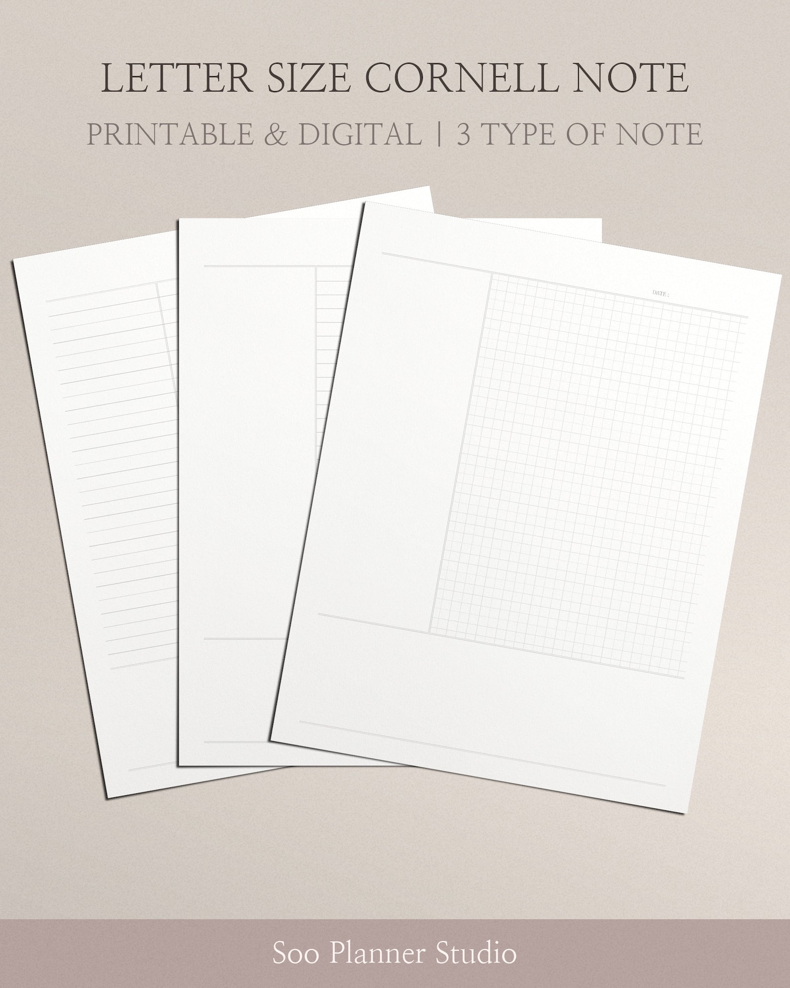 Cornell Note Taking Set | Printable Cornell Note Template | Digital ...