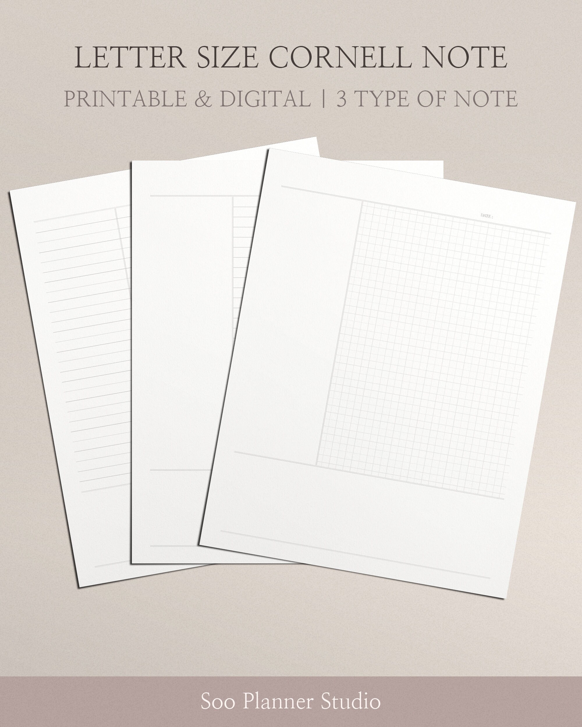 Cornell Note Taking Set | Printable Cornell Note Template | Digital ...